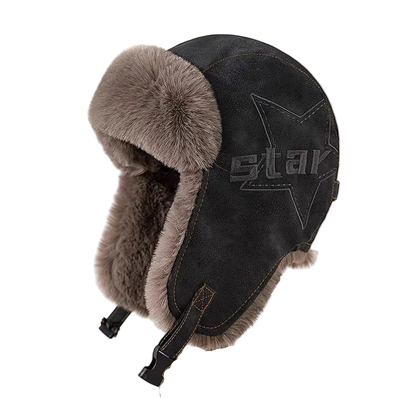 Artic Star Winter Leather Bomber Hat | Retro Warm Plush Hat – Ghelter