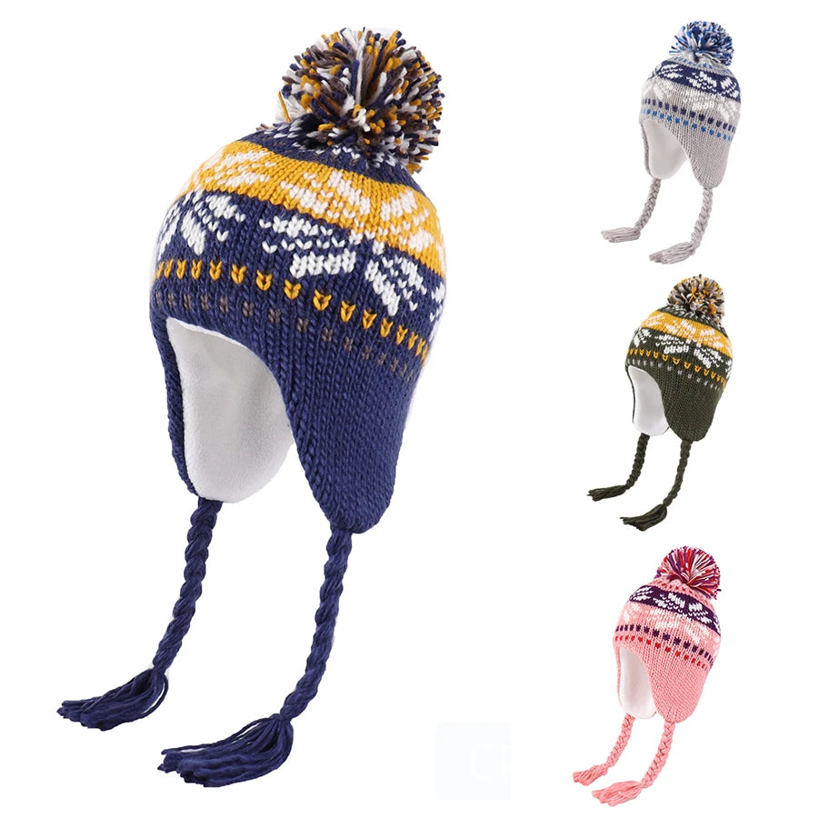 Christmas Kids Winter Earflaps Pom Pom Beanie | Retro Warm Hat – Ghelter
