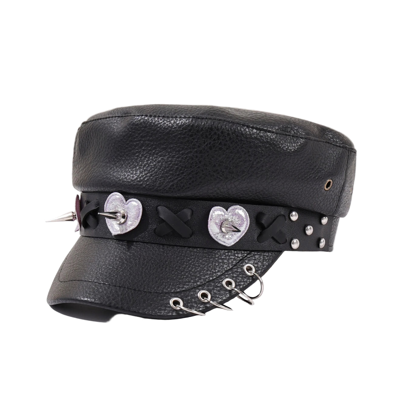 Broken Hearts Gothic Leather Sailor Cap | Spiked Punk Fiddler Hat – Ghelter