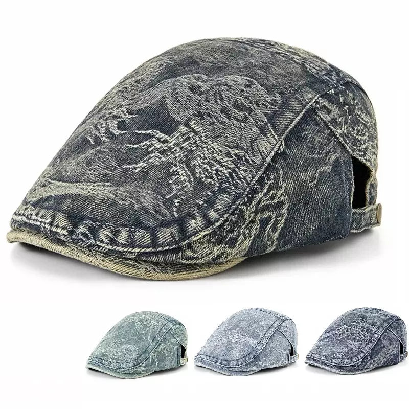 Dayton Distressed Denim Flat Cap | Vintage Washed Denim Hat – Ghelter