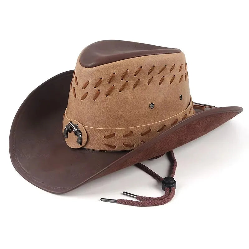 Dual Revolver Brown Leather Cowboy Hat | Western Style Hat – Ghelter