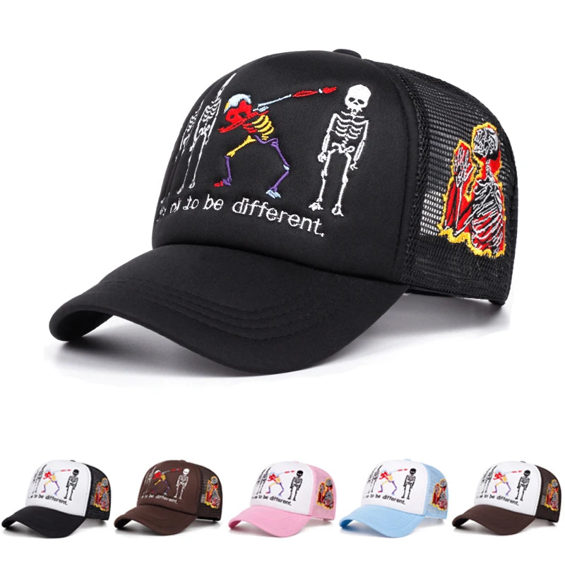 Five Skeleton Mesh Trucker Cap | Funny Embroidered Baseball Hat – Ghelter