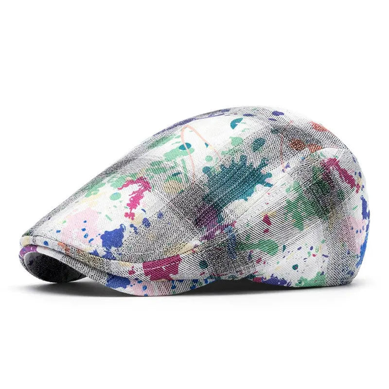 Fournier Paint Stains Cotton Flat Cap | Artistic Vintage Gatsby Hat ...