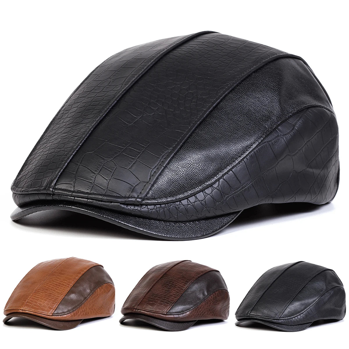 Georgetown Leather Scales Flat Cap | Textured Classic Cabbie Hat – Ghelter