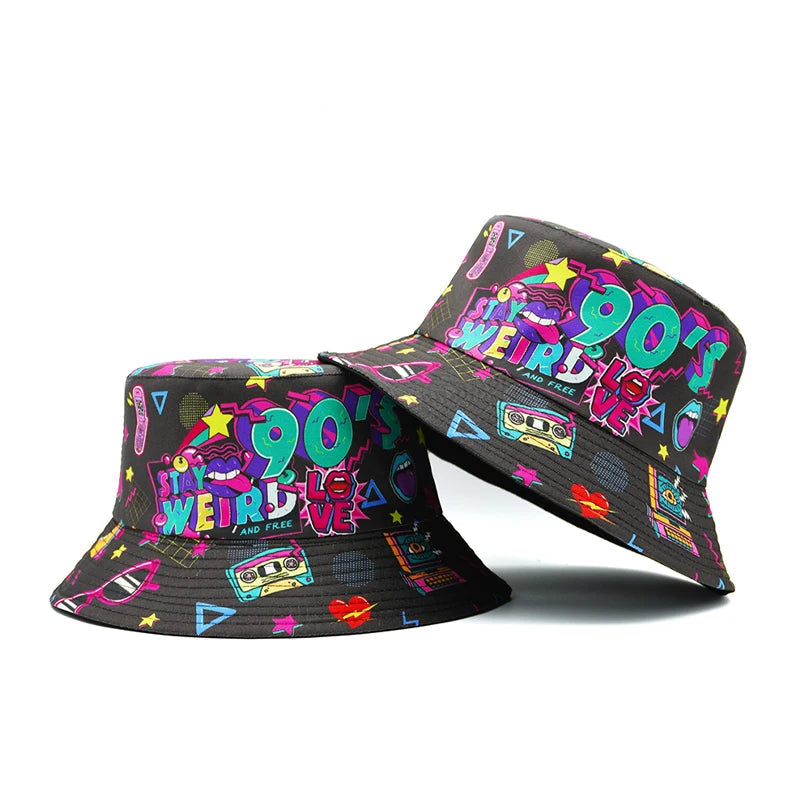 Love 90s Disco Reversible Bucket Hat | Music Festival Fisherman Hat ...