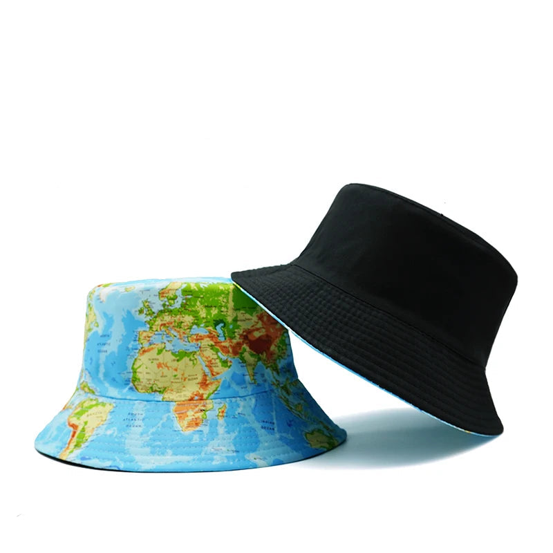 World Map Print Reversible Bucket Hat | Travel Fisherman Headwear – Ghelter